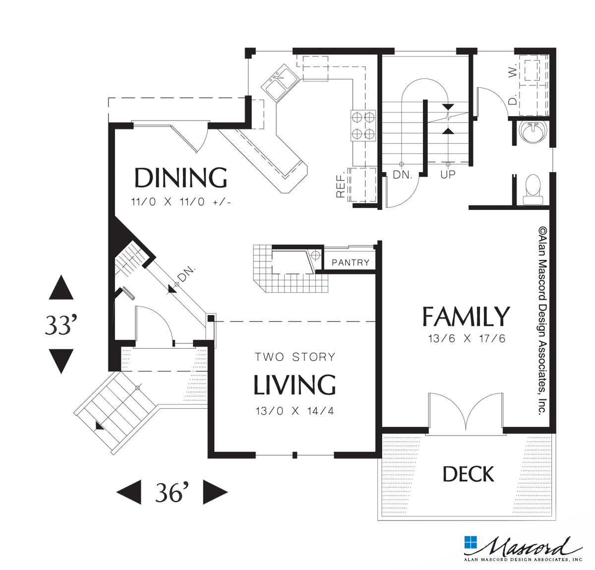 Everett: Multi-level Traditional Plan with Tall Arched Windows | 1835 Sq Ft