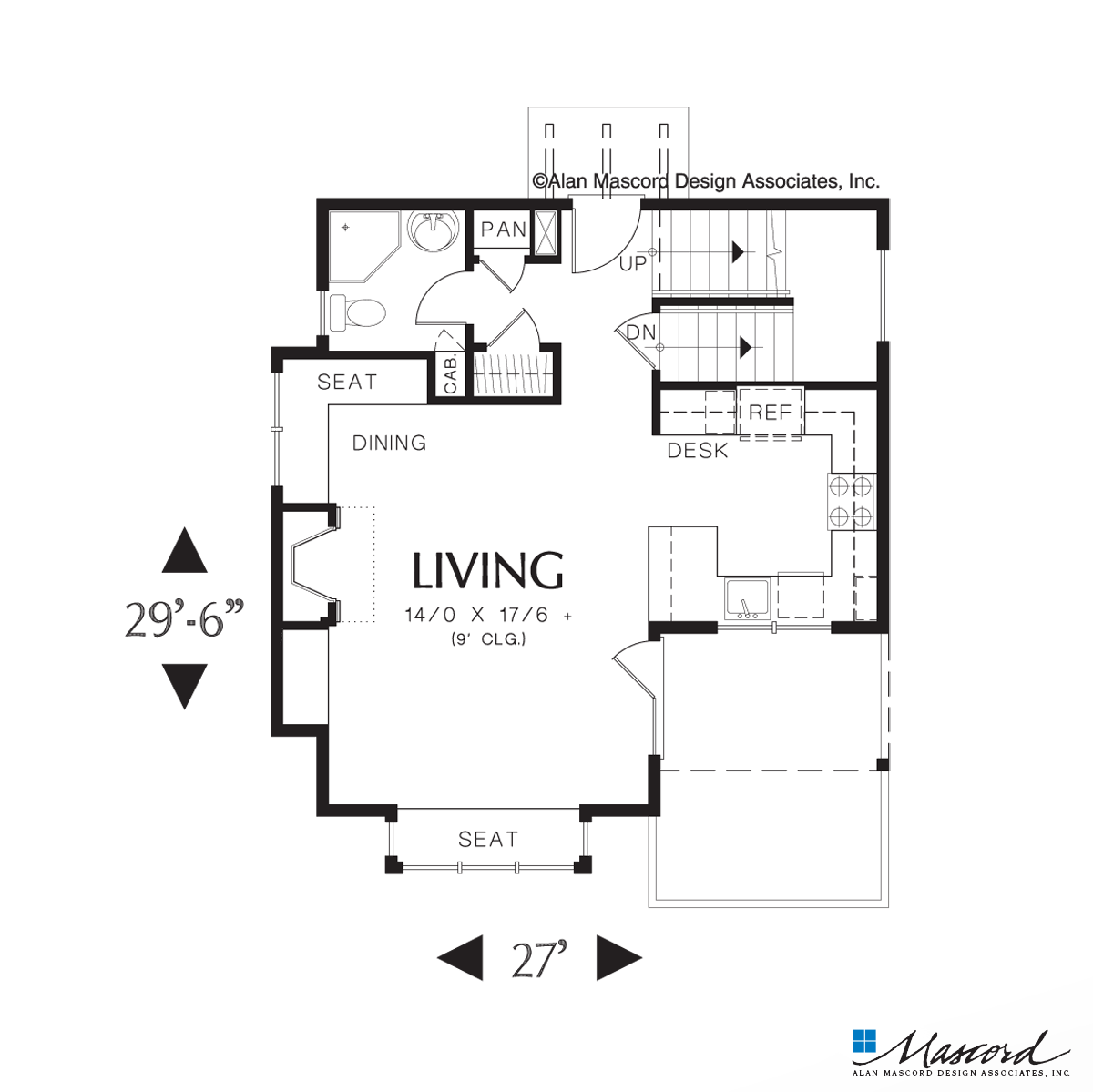 Merillat: Two Story One Bedroom Plan for Sloped Lot | 1105 Sq Ft